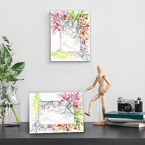 Yzrwebo Watercolors Deer 5x7 Picture Frame Fours Seasons Tree Wood Photo Frames High Transparent Horizontal and Vertical Tabletop Display or Wall Mounting for Family Home Gallery Office