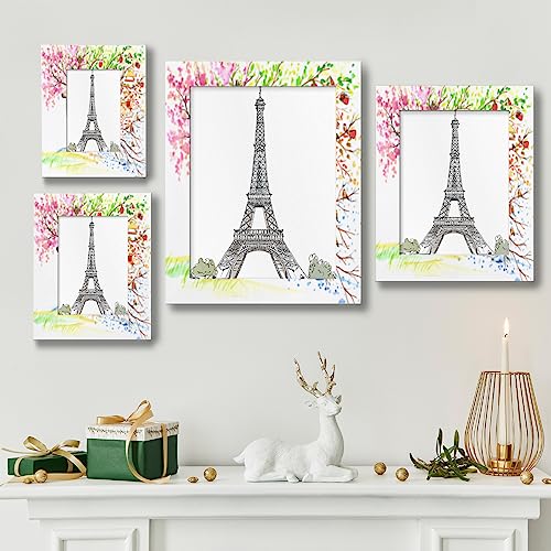 Yzrwebo Watercolors Deer 5x7 Picture Frame Fours Seasons Tree Wood Photo Frames High Transparent Horizontal and Vertical Tabletop Display or Wall Mounting for Family Home Gallery Office