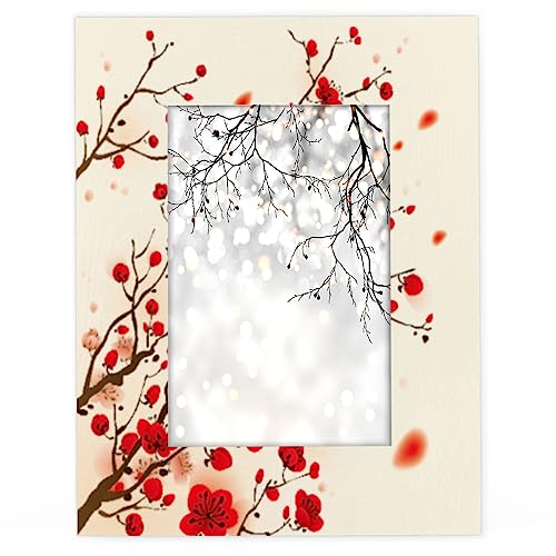 Yzrwebo Japanese Cherry Blossoms 5x7 Picture Frame Red Flower Wood Photo Frames High Transparent Horizontal and Vertical Tabletop Display or Wall Mounting for Family Home Gallery Office