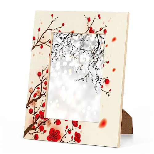 Yzrwebo Japanese Cherry Blossoms 5x7 Picture Frame Red Flower Wood Photo Frames High Transparent Horizontal and Vertical Tabletop Display or Wall Mounting for Family Home Gallery Office