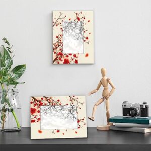 Yzrwebo Japanese Cherry Blossoms 5x7 Picture Frame Red Flower Wood Photo Frames High Transparent Horizontal and Vertical Tabletop Display or Wall Mounting for Family Home Gallery Office