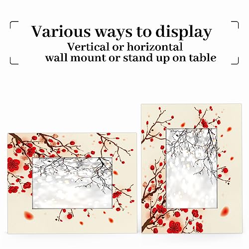 Yzrwebo Japanese Cherry Blossoms 5x7 Picture Frame Red Flower Wood Photo Frames High Transparent Horizontal and Vertical Tabletop Display or Wall Mounting for Family Home Gallery Office