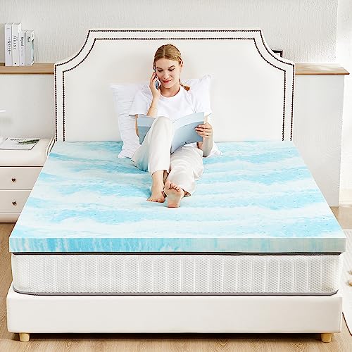 Mattress Topper Queen - 2 Inch Memory Foam Cooling Gel Swirl Infused Bed Topper for Back Pain, CertiPUR-US Certified