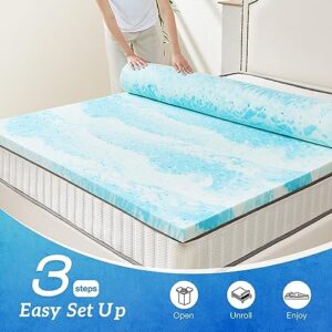 Mattress Topper Queen - 2 Inch Memory Foam Cooling Gel Swirl Infused Bed Topper for Back Pain, CertiPUR-US Certified