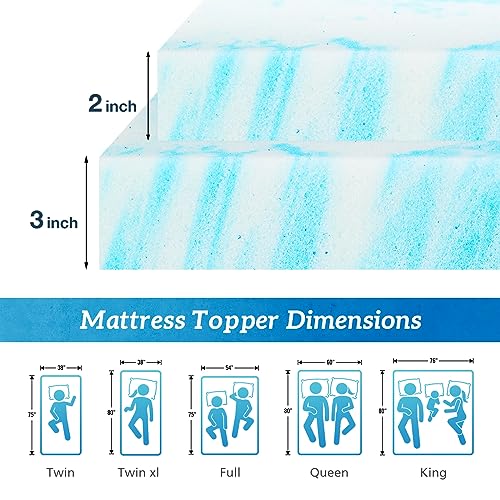 Mattress Topper Queen - 2 Inch Memory Foam Cooling Gel Swirl Infused Bed Topper for Back Pain, CertiPUR-US Certified