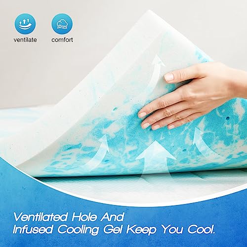 Mattress Topper Twin - 2 Inch Memory Foam Cooling Gel Swirl Infused Bed Topper for Back Pain, CertiPUR-US Certified