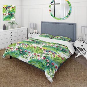 design art designart 'ornament red poppies leaves' traditional duvet cover set full - queen