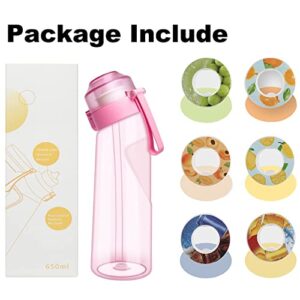 Dacnod Water Bottle with Flavor Pods,Fruit Fragrance Water Bottle,Scent Water Cup,Sports Water Cup Suitable for Outdoor Sports(B.Pink(21.9 Oz/650ml)+6Pods)