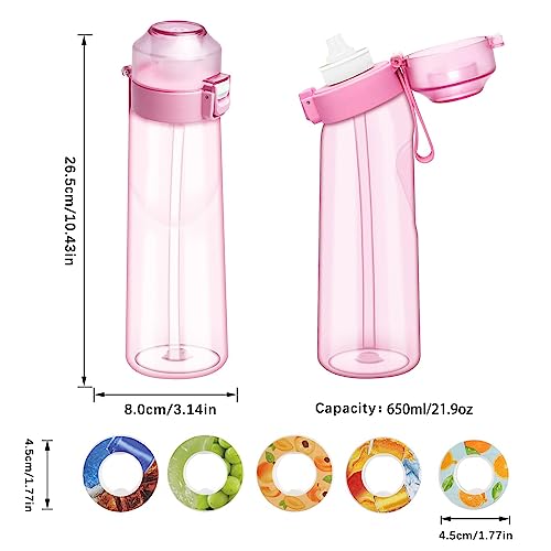 Dacnod Water Bottle with Flavor Pods,Fruit Fragrance Water Bottle,Scent Water Cup,Sports Water Cup Suitable for Outdoor Sports(B.Pink(21.9 Oz/650ml)+6Pods)