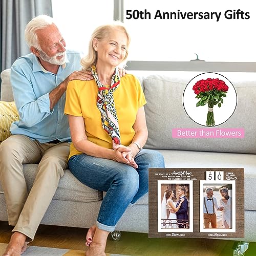 Yakucho Then & Now Anniversary Picture Frame, 1-99 Years Wedding Gift - Anniversary Wood Photo Frame, Engagement Bridal Shower Gifts with Sentimental Quote - Holds 2 4x6 Inches Photos (Then & Now)