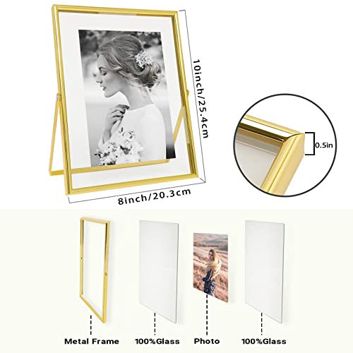 Qiannhee Plate Stands for Display (5 Pcs,8 inch) and Silver Floating frame (1 Pcs, 8x10), Picture Frame Hold 8x10in 6x8in 5x7in Photo for Tabletop, Glass Finish, Metal Stand Frame