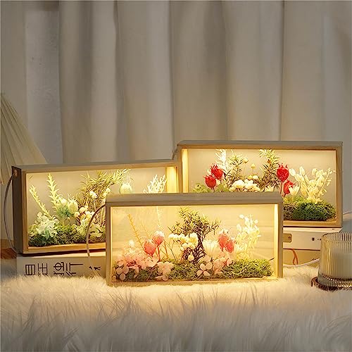 Luminous Picture Frames Diy Dry Flower Picture Frame Forest World Photo Frame Wood Frame Preserved Flowers Farmhouse Picture Frames Poster Frame Double Sided Display Box Room Decor Birthday Gifts (B)