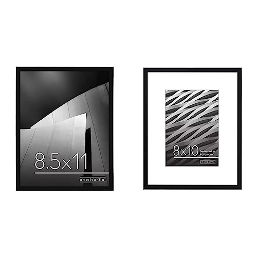 Americanflat 8.5x11 Picture Frame in Black - Thin Border Photo Frame with Shatter Resistant Glass - Horizontal and Vertical Formats & 8x10 Picture Frame in Black - Thin Border 5x7 Picture Frame