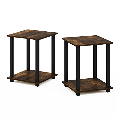 Furinno Pasir 3-Tier Open Shelf Bookcase, Amber Pine & Simplistic Set of 2 End Table, 2-Pack, Amber Pine/Black