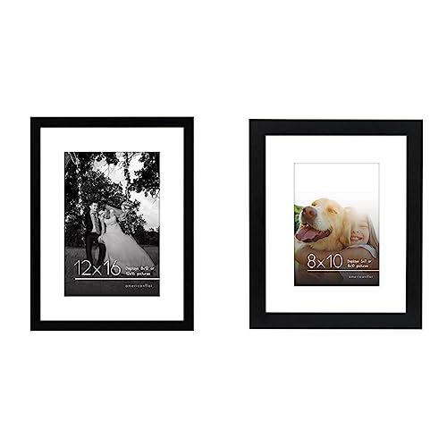 Americanflat 12x16 Picture Frame in Black - Displays 8x12 with Mat or 12x16 Without Mat - Engineered Wood & 8x10 Picture Frame in Black - Displays 5x7 with Mat and 8x10 Without Mat - Engineered Wood