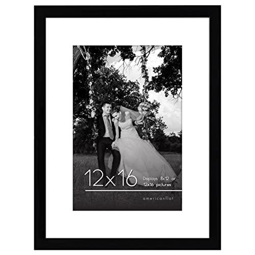 Americanflat 12x16 Picture Frame in Black - Displays 8x12 with Mat or 12x16 Without Mat - Engineered Wood & 8x10 Picture Frame in Black - Displays 5x7 with Mat and 8x10 Without Mat - Engineered Wood