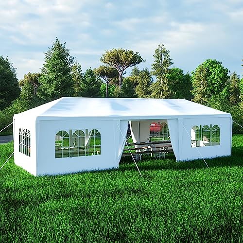 KELRIA 10'x30' Outdoor Canopy Tent, Outdoor Party Tent Wedding Birthday Tents with 8 Removable Sidewalls, Gazebo w/Transparent Windows Outside Gazebo Event Tent for Garden Patio and Backyard, White