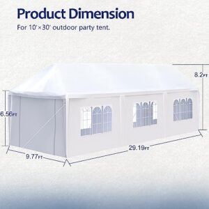 KELRIA 10'x30' Outdoor Canopy Tent, Outdoor Party Tent Wedding Birthday Tents with 8 Removable Sidewalls, Gazebo w/Transparent Windows Outside Gazebo Event Tent for Garden Patio and Backyard, White