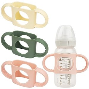 3 pack bottle handles compatible with dr brown wide-neck bottles non-slip easy grip handles - bpa-free food grade silicone dishwasher safe - milk white, green, pink