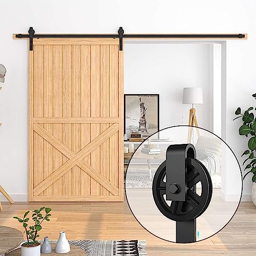 ROOMTEC Sliding Barn Door Hardware Roller Set Black (J Shape Hanger)