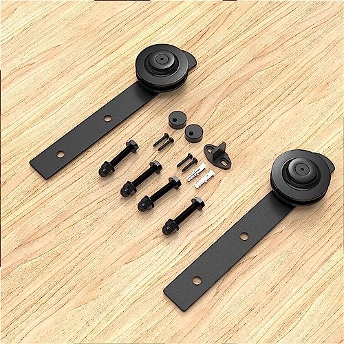 ROOMTEC Sliding Barn Door Hardware Roller Set Black (J Shape Hanger)