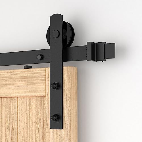 ROOMTEC Sliding Barn Door Hardware Roller Set Black (J Shape Hanger)