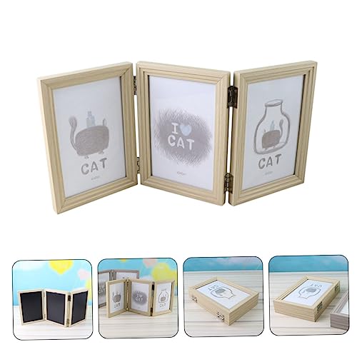 ARTIBETTER Picture Collage 1pc Triple Folding Photo Frame Wooden Pictures Glass Picture Photo Wall Collage Wood Hinged Photo Frame Photo Picture Frame Wooden Three Picture Frame Office