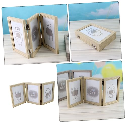 ARTIBETTER Picture Collage 1pc Triple Folding Photo Frame Wooden Pictures Glass Picture Photo Wall Collage Wood Hinged Photo Frame Photo Picture Frame Wooden Three Picture Frame Office