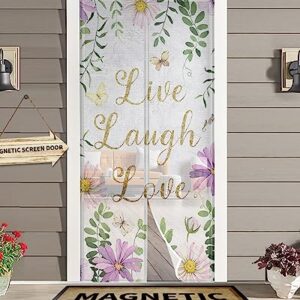 ZOE GARDEN Inspirational Quote Magnetic Screen Door for Sliding/Single/French Doors, Self Sealing Magnets Patio Door Screen Heavy Duty Mesh Curtain, Green Eucalyptus Leaves Elegant Flower