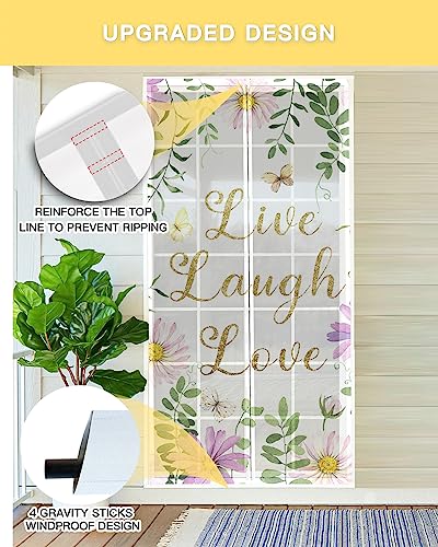 ZOE GARDEN Inspirational Quote Magnetic Screen Door for Sliding/Single/French Doors, Self Sealing Magnets Patio Door Screen Heavy Duty Mesh Curtain, Green Eucalyptus Leaves Elegant Flower