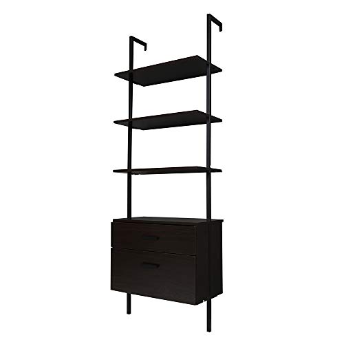 9zH&K 3 Tiers Ladder Bookshelf with Wide Storage Cabinet, Industrial Rustic Brown Wall-Mounted Bookcase Open Display Rack Storage Shelves for Living Room, Bedroom, 23.62"x11.81"x70.87"(LxWxH)