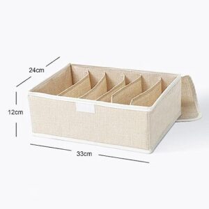 degtnb Underwear Drawer Organizer, Sock Organizer Large Capacity Wear Resistant Cotton Flax 6-Grids Socks Bra Underpants Organizer Box