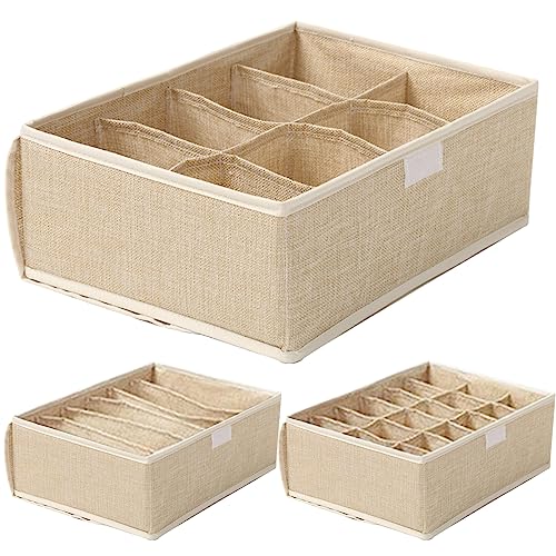 degtnb Underwear Drawer Organizer, Sock Organizer Large Capacity Wear Resistant Cotton Flax 6-Grids Socks Bra Underpants Organizer Box