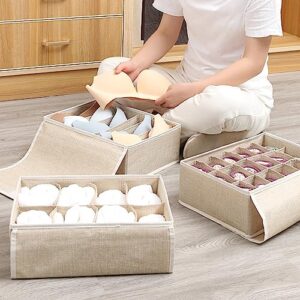 degtnb Underwear Drawer Organizer, Sock Organizer Large Capacity Wear Resistant Cotton Flax 6-Grids Socks Bra Underpants Organizer Box