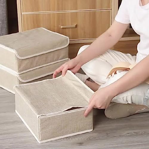 degtnb Underwear Drawer Organizer, Sock Organizer Large Capacity Wear Resistant Cotton Flax 6-Grids Socks Bra Underpants Organizer Box