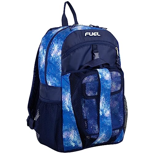 FUEL Backpack with Lunch Box Combo – 18” Two Compartment Water Resistant Durable Adjustable Straps with Side Water Bottle Pockets 2 in 1 Set - Light Blue Galaxy