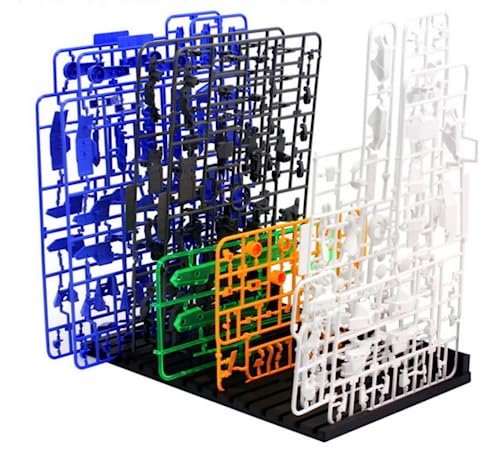 Bioristar HG RG Hobby Action Base Gundam Model Stand Hobby Display Stand Model Pieces Shelves Plastic Rack Organizer (1/144 Scale) (4 pack Black with 1 pack shelf)