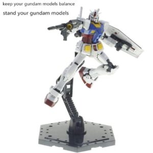 Bioristar HG RG Hobby Action Base Gundam Model Stand Hobby Display Stand Model Pieces Shelves Plastic Rack Organizer (1/144 Scale) (4 pack Black with 1 pack shelf)