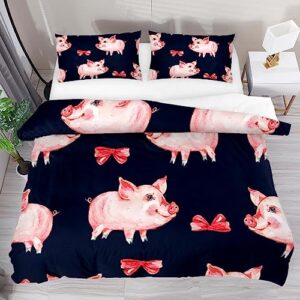 dragonbtu (1 duvet cover+2 pillowcases) bedding duvet cover set cute piggy red bow breathable comforter cover for teen boys