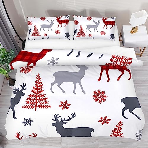 DragonBtu Christmas Deer Tree Snowflakes 3 Piece with 2 Pillow Shams Soft Comforter Cover Bedding Duvet Cover Set for Women Men Teen Bedroom