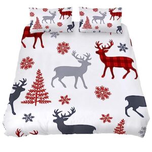 DragonBtu Christmas Deer Tree Snowflakes 3 Piece with 2 Pillow Shams Soft Comforter Cover Bedding Duvet Cover Set for Women Men Teen Bedroom