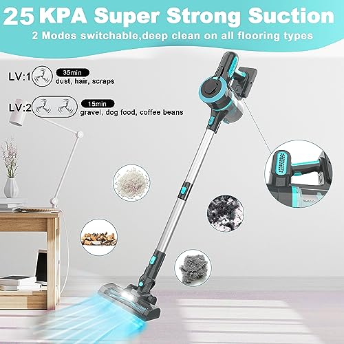 14000+ Positive 5.0 Rev ie ws Cordless Vacuum, 210W Vacuum Cleaner 25KPA Powerful Suction with 2200mAh Powerful Lithium Batteries, Up to 35 Mins Runtime Handheld Vacuum Cleaner for Hard Floor