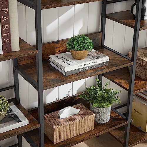 HANLIVES Triple Wide 5 Tiers Bookshelf,Classically Tall Bookcase Shelf,Industrial Book Rack with Metal Frame,Large Etagere Bookshelf Open Display Shelves for Living Room Home Office(Rustic Brown)