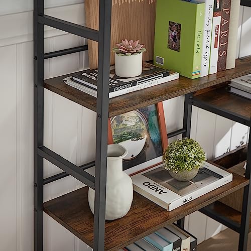 HANLIVES Triple Wide 5 Tiers Bookshelf,Classically Tall Bookcase Shelf,Industrial Book Rack with Metal Frame,Large Etagere Bookshelf Open Display Shelves for Living Room Home Office(Rustic Brown)