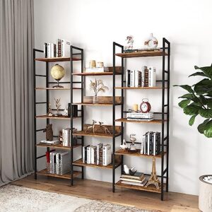 HANLIVES Triple Wide 5 Tiers Bookshelf,Classically Tall Bookcase Shelf,Industrial Book Rack with Metal Frame,Large Etagere Bookshelf Open Display Shelves for Living Room Home Office(Rustic Brown)