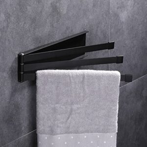 Towel Rack Rotating Towel Bar Folding Iron Towel Rack Bathroom Shelf Punch-Free Towel Holder Storage Rack Home Bathroom Organizer Towel Bar (Color : A-Black)