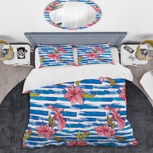 DESIGN ART Designart 'Blue and Red Grunge Striped' Patterned Duvet Cover Set Full - Queen