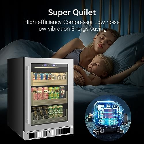 Vesgold Beverage Refrigerator Mini Wine fridge for dorm office small house freestanding Stainless Steel Glass Door 24 inch wide Under Counter Cooler