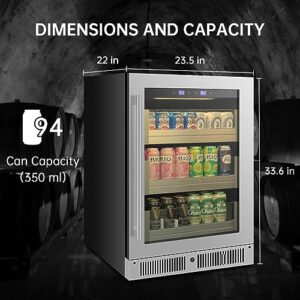 Vesgold Beverage Refrigerator Mini Wine fridge for dorm office small house freestanding Stainless Steel Glass Door 24 inch wide Under Counter Cooler