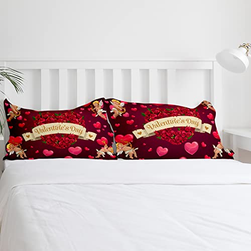 3 Pieces Bedding Set Full Size, Valentine's Day Soft Durable Duvet Cover Set Comforter Cover Set with Zipper Closure&Corner Ties All-Season Breathable Bedding Set Pink Red Love Heart Roses Romantic